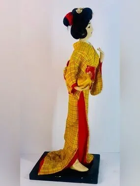 Art | Vintage 196s Japanese Geisha Doll Yellow Plaid Kimono Red Obi ...